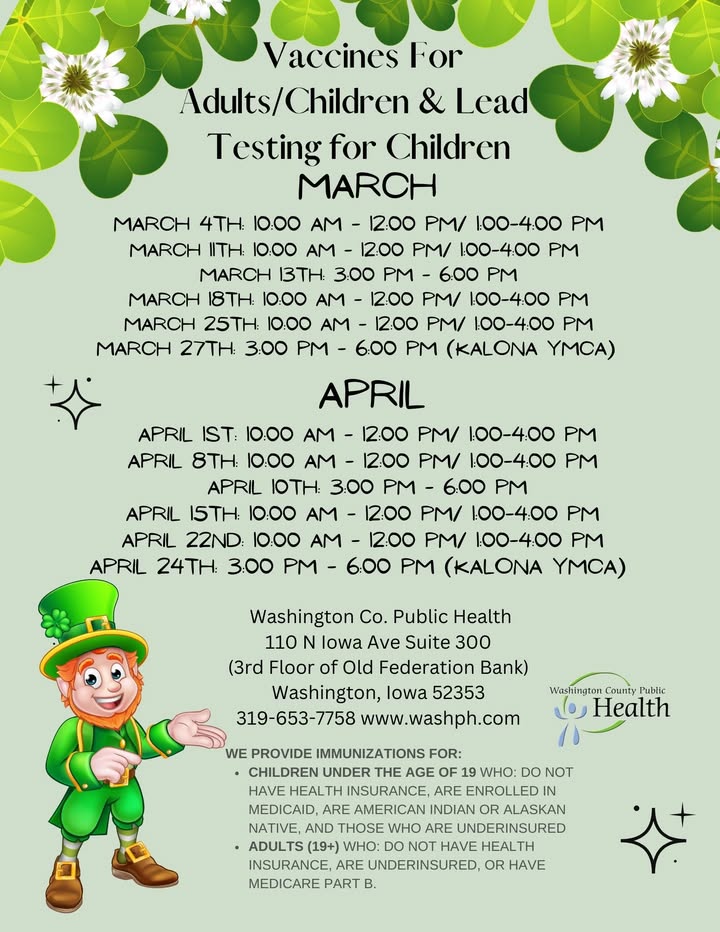 Here is the schedule for March & April for our Vaccines for Children ...
